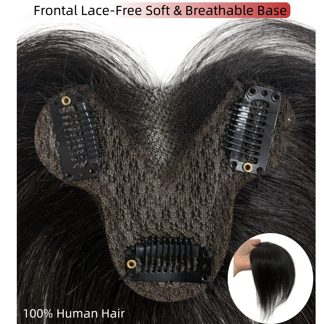 Frontal Lace-Free Soft Base Human Hair Toppers Middle Part Bangs Clips ...