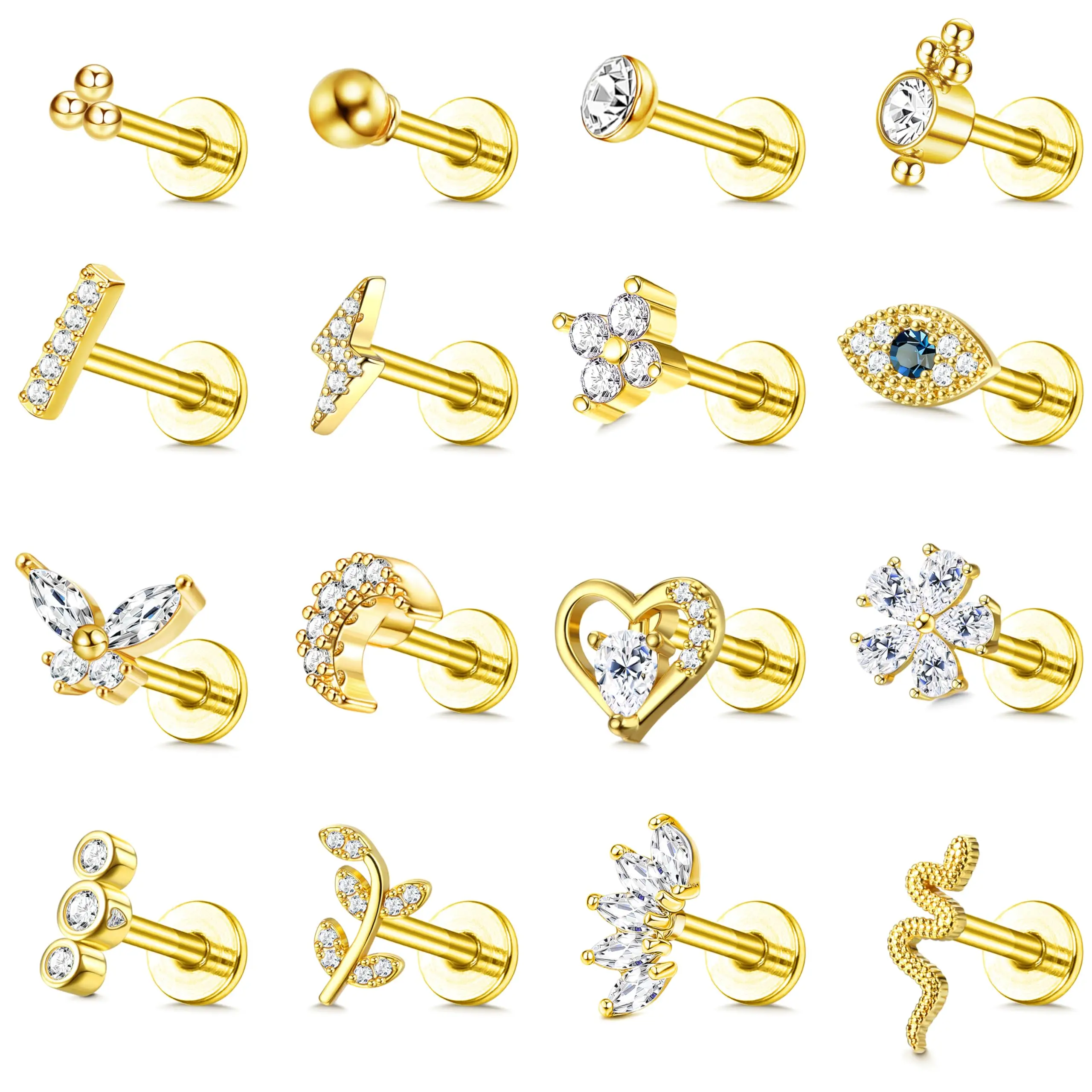Drperfect 16Pcs Tragus Piercing Jewelry Surgical Steel Tragus Earrings ...
