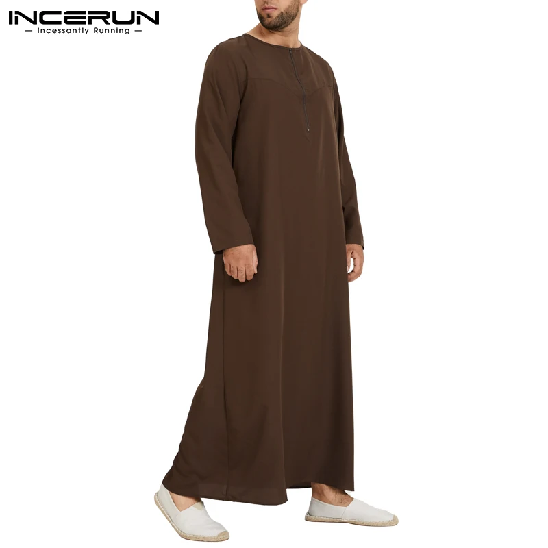 INCERUN-Men-Muslim-Arabic-Kaftan-Islamic-Long-Sleeve-Abaya-Robes-Solid-Color-Saudi-Arabia-Dress ...