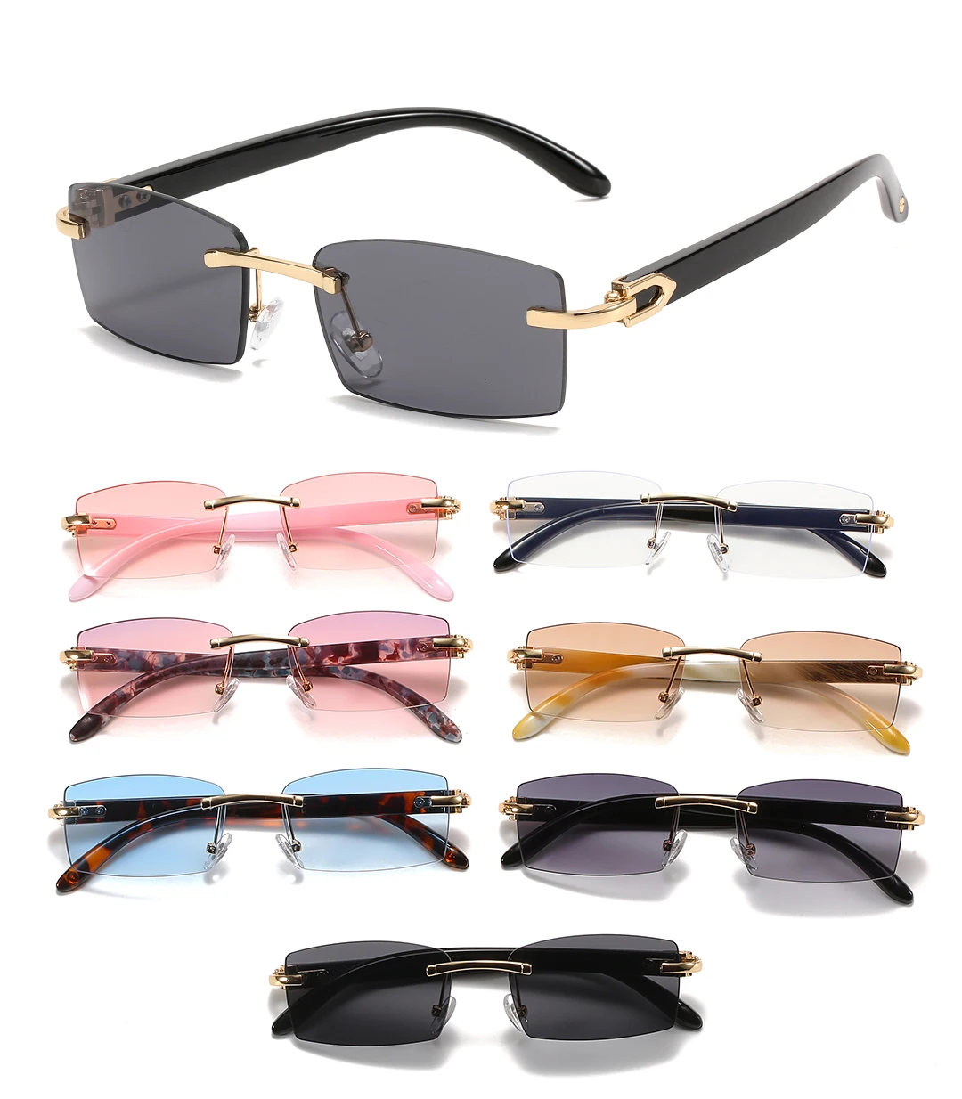 Trendy Punk Rimless Rectangle Sunglasses Men Women Fashion Shades UV400 ...
