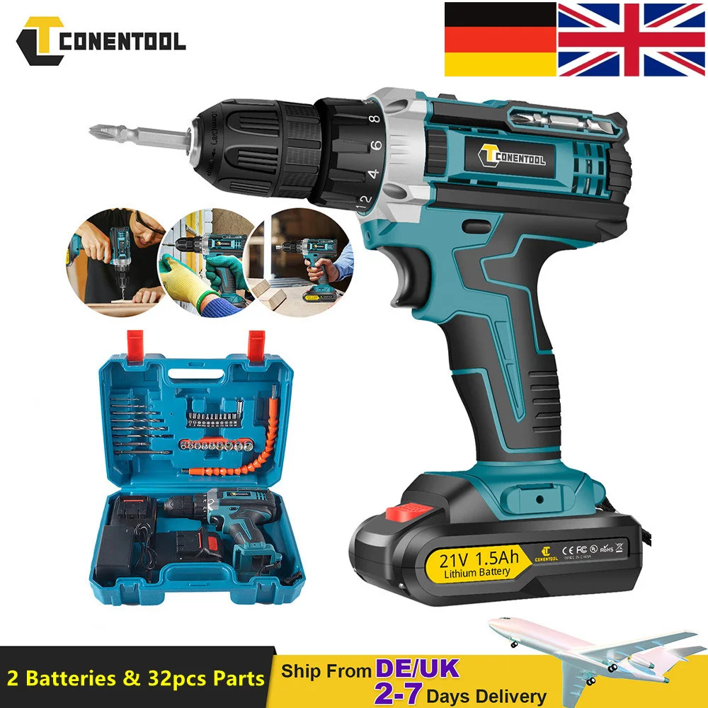 Conentool-21V-Electric-Screwdriver-Set-32pcs-Cordless-Drill-Battery-1500mah-Rechargeable ...