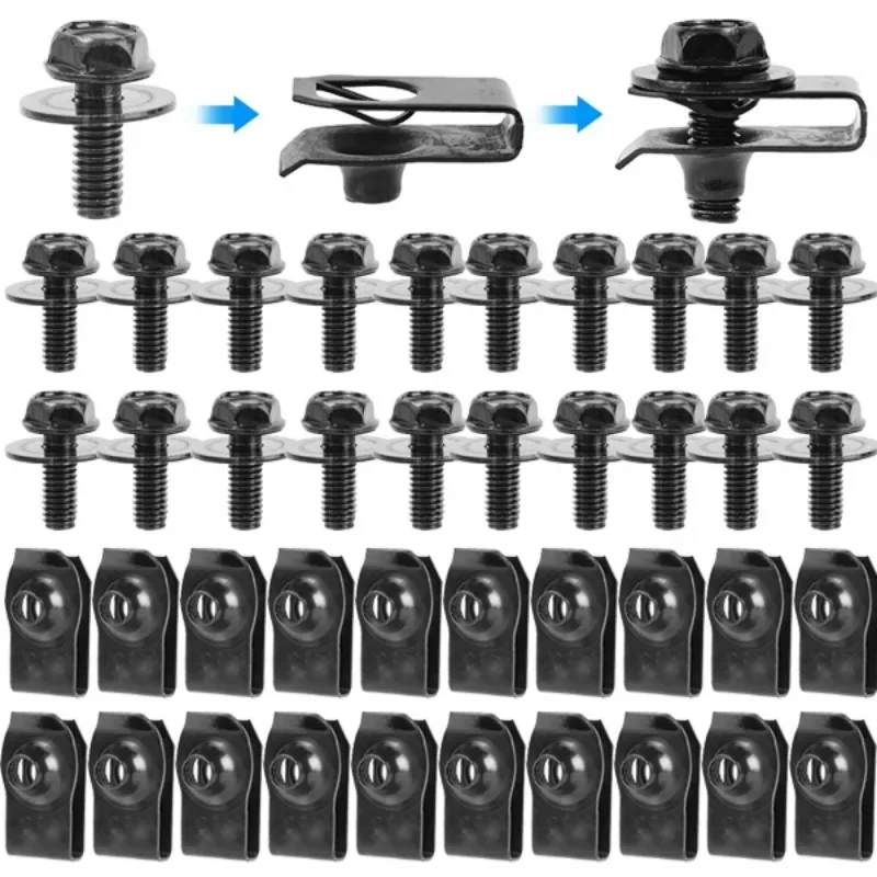Car Body Bolts & U-nut Clips M6 Engine Cover Undertray Splash Shield ...