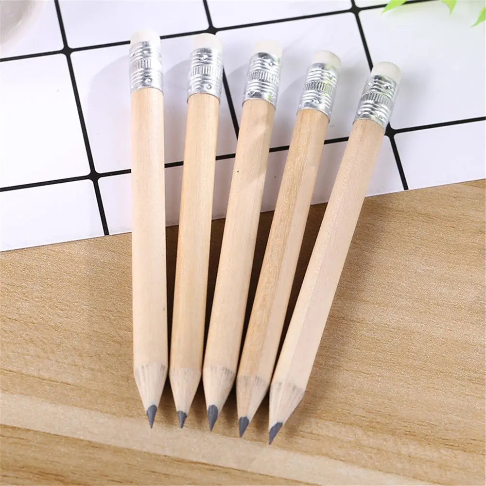 10PCS Mini Size Simple Wooden Pencil with Eraser Log Pencil Short ...