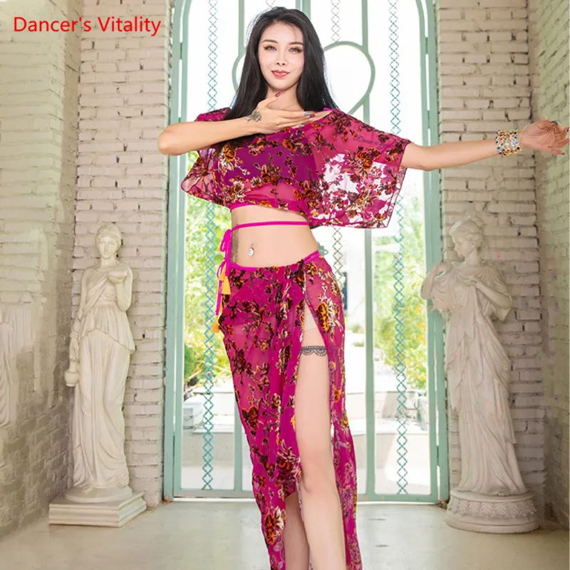 Belly-Dance-Suit-printing-Top-Tulle-Long-Skirt-Practice-Clothes-Set ...
