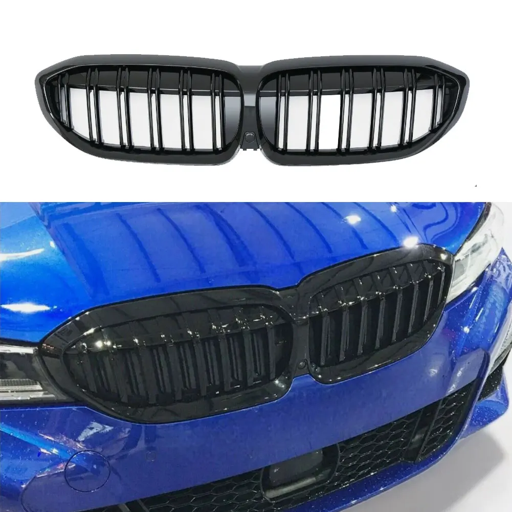 1-Pair-Grilles-Kidney-Grill-Replacement-Front-Bumper-Double-Line-Grille ...