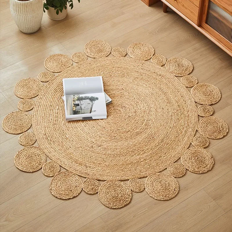 Retro-Hand-Woven-Rugs-For-Living-Room-Bedroom-Round-Rattan-Carpets ...