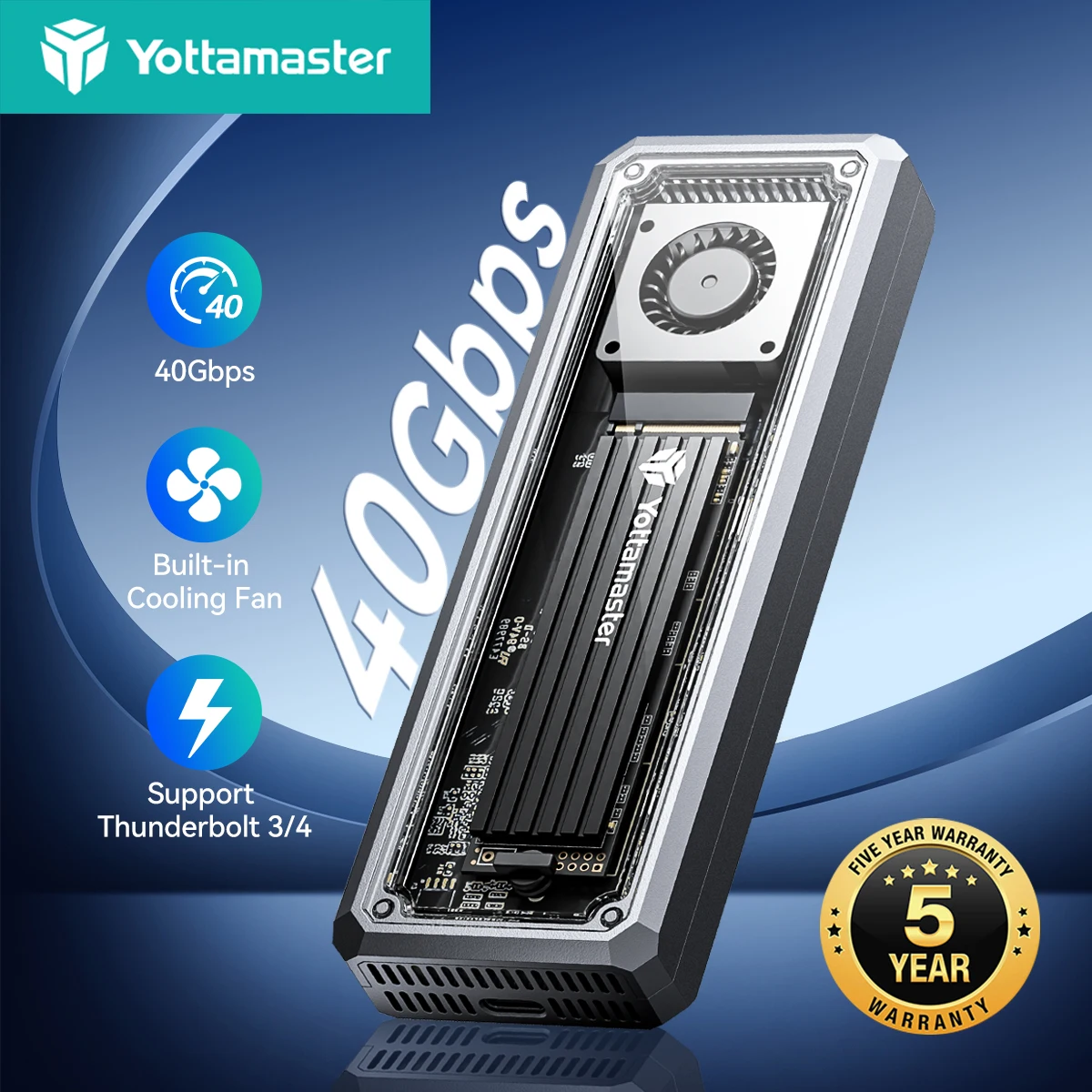 Yottamaster 40Gbps USB4 M.2 NVMe SSD Case Enclosure External Hard Drive ...
