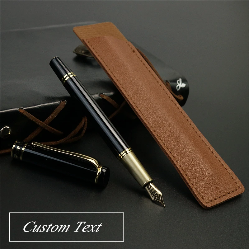 Custom Text Fountain Pen With Exquisite Leather Pencil Case No Ink In ...