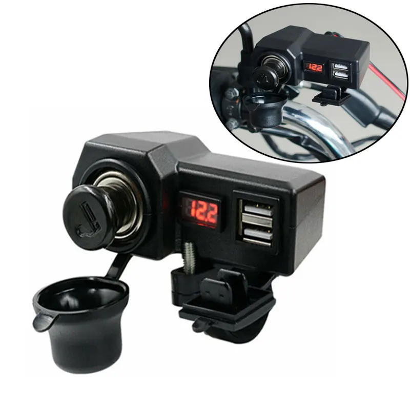 Motorcycle-12V-Dual-USB-Waterproof-Cigarette-Lighter-Charger-Handlebar ...