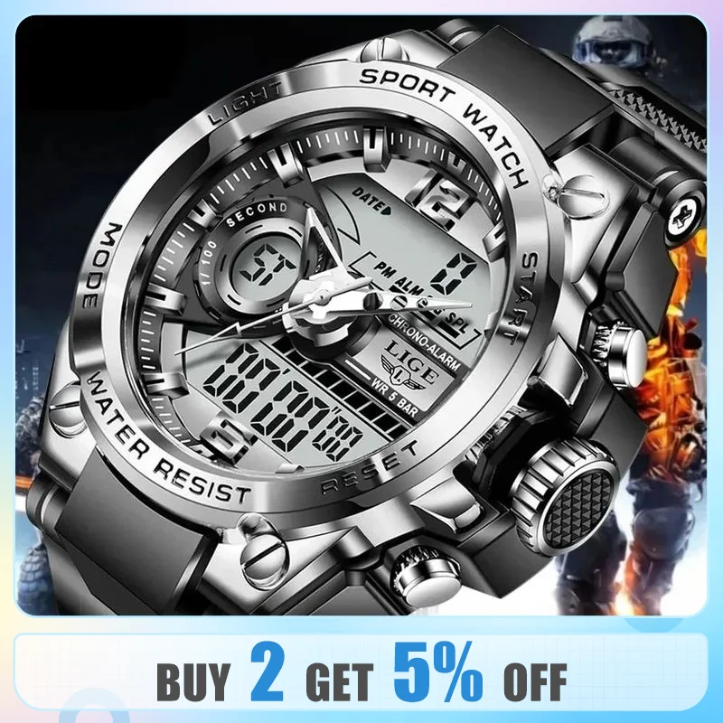 LIGE-Men-Military-Watch-Digital-50m-Waterproof-Wristwatch-LED-Quartz ...