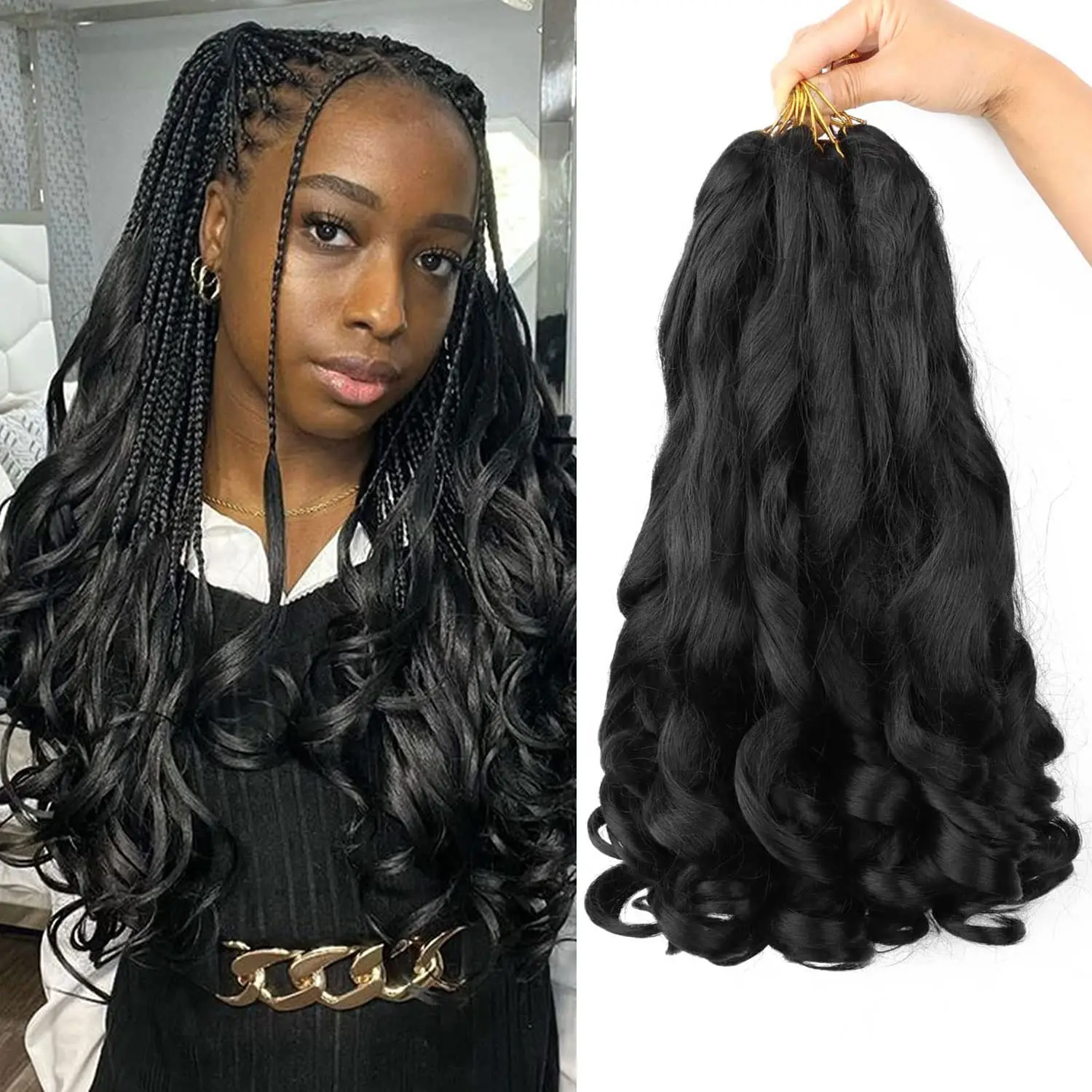 16 Inch Bouncy Braiding Hair French Curles Synthetic Hair Extensions 16 ...