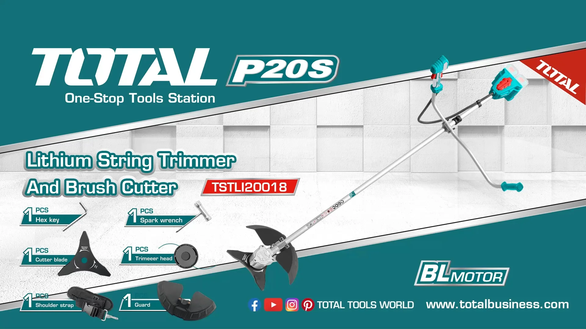 TOTAL Cordless string trimmer and brush cutter (No Battery & Charger ...