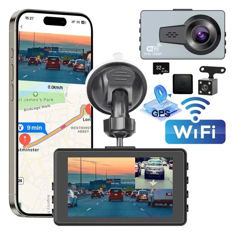 New-Tachograph-Wireless-WiFi-GPS-Positioning-HD-Night-Vision-Front-and ...