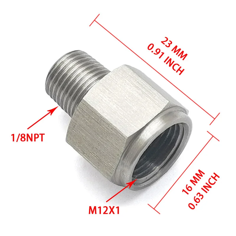 1PC 1/8"NPT Male to M12x1.0 Female Stainless Steel Oil Pressure Gauge ...