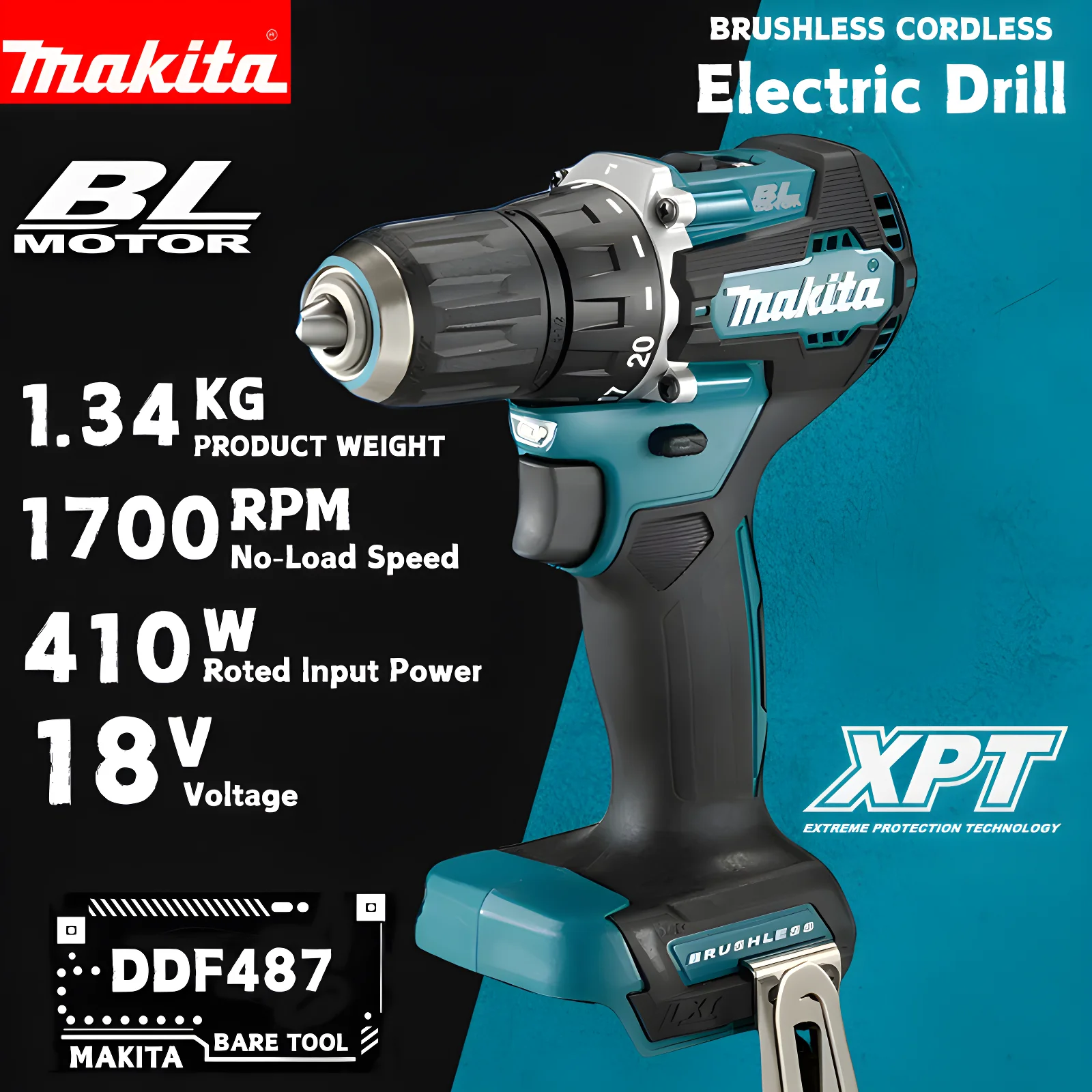 Makita Original DDF487 Cordless Driver Drill 18V Brushless Electric ...