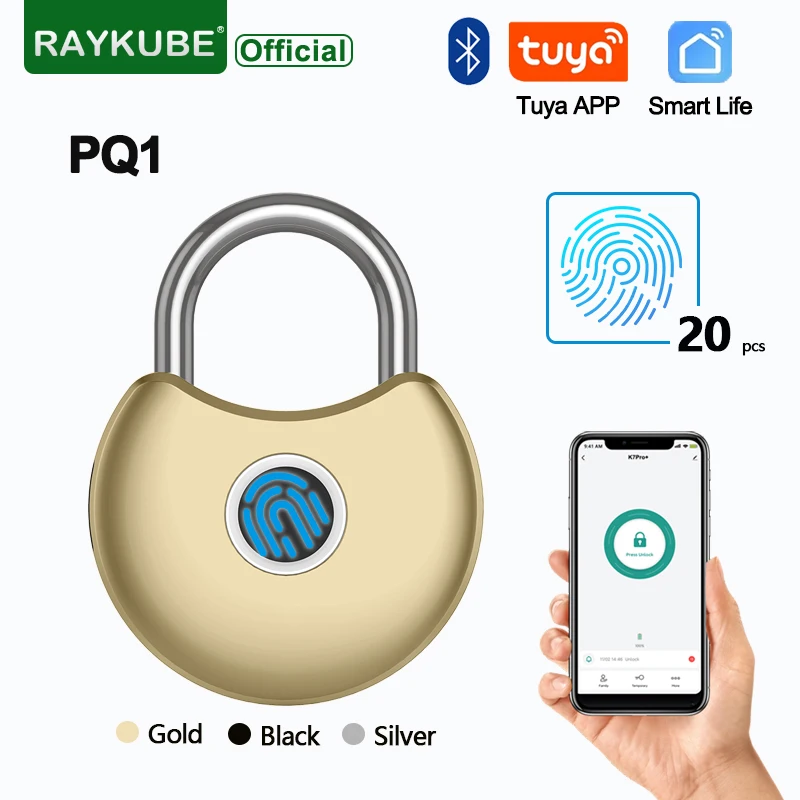 Raykube Pq1 Smart Fingerprint Padlock Ip65 Waterproof Tuya Ble Remote ...