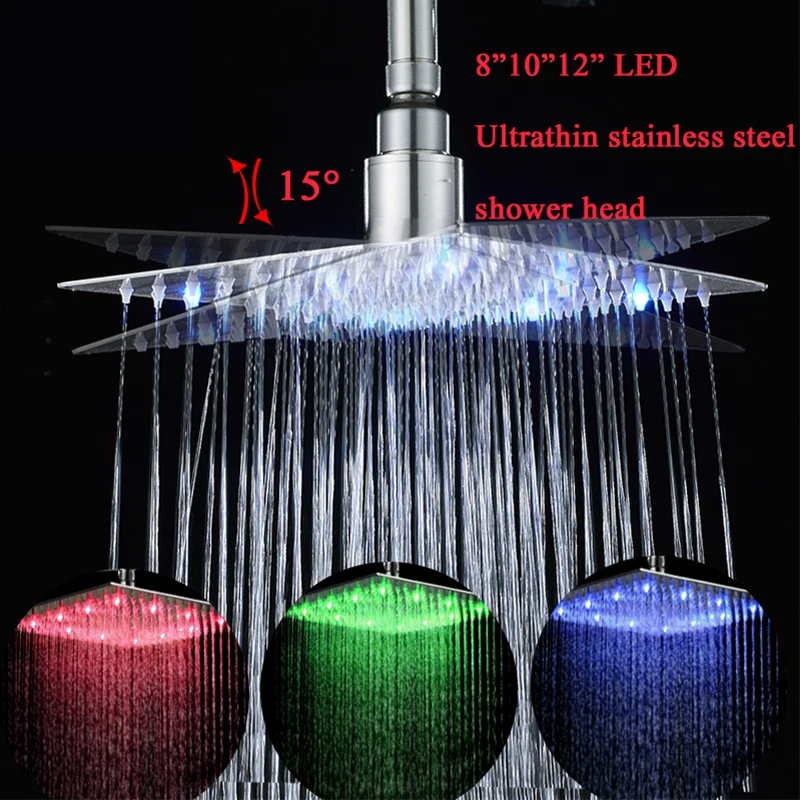 Chrome-LED-Light-Shower-Head-Stainless-Steel-10-12-Inch-Square-Bathroom ...