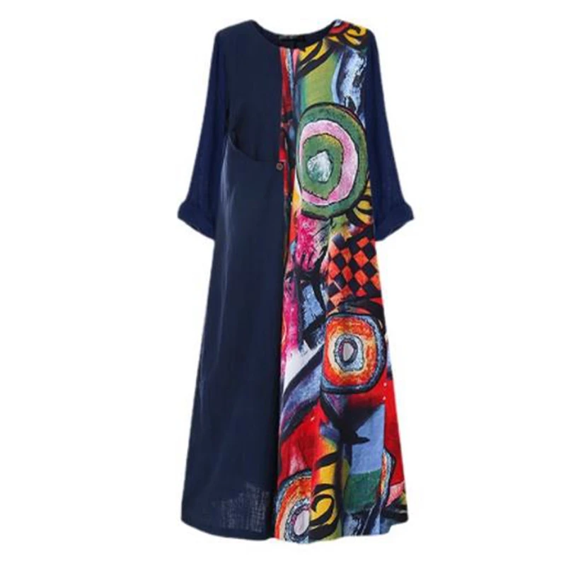 Large-women-s-printed-long-one-piece-dress-2023-summer-cotton-linen ...