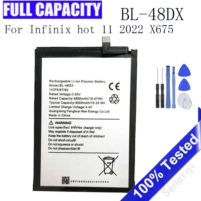 Infinix hot 11 2022 X675 휴대폰 배터리 + 도구용 전체 3.85V 5000mAh BL-48DX 배터리 ...