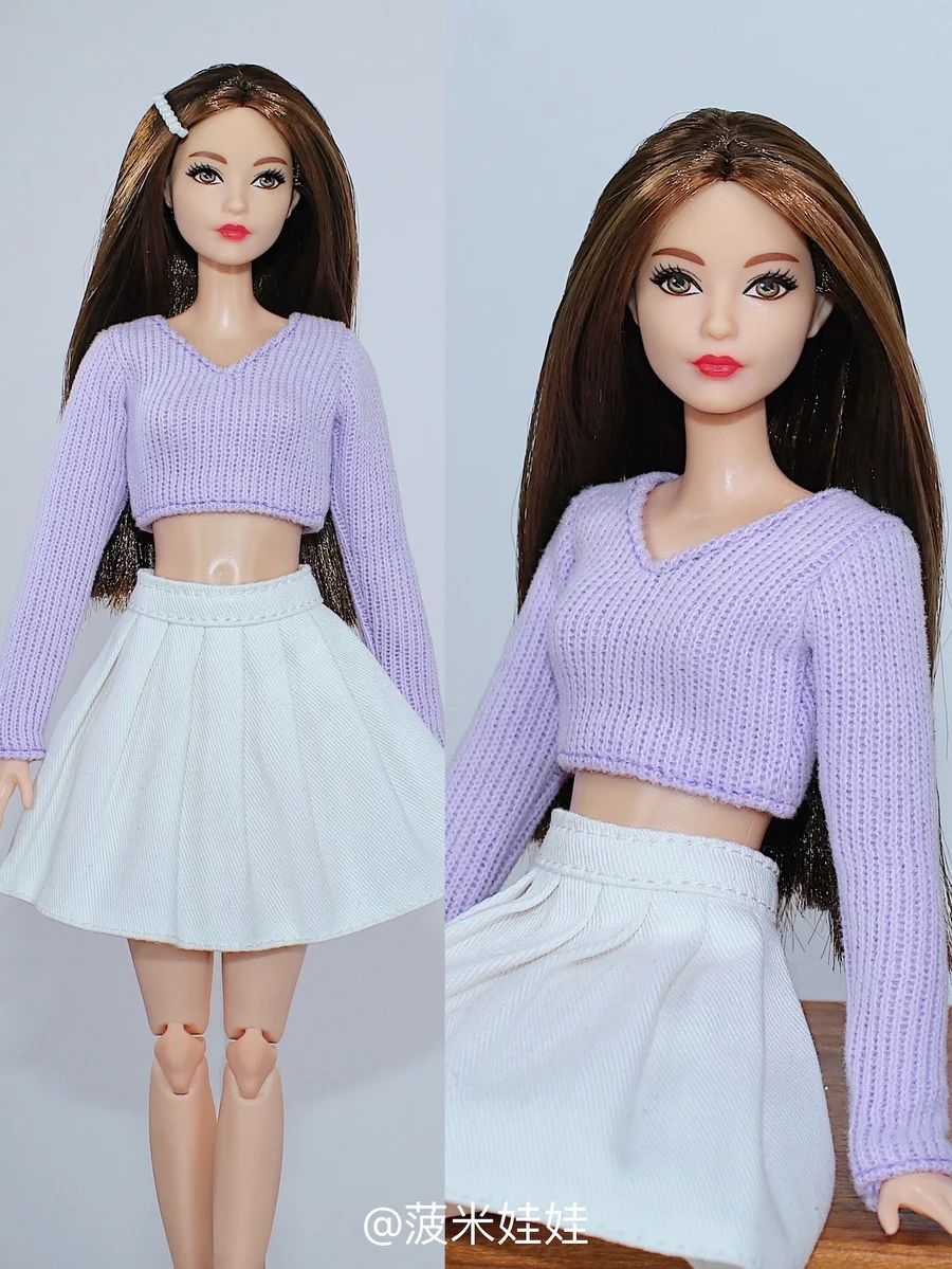 Purple Sweater + White Dress / 30cm Doll Fashion Clothes Set Top Skirt ...