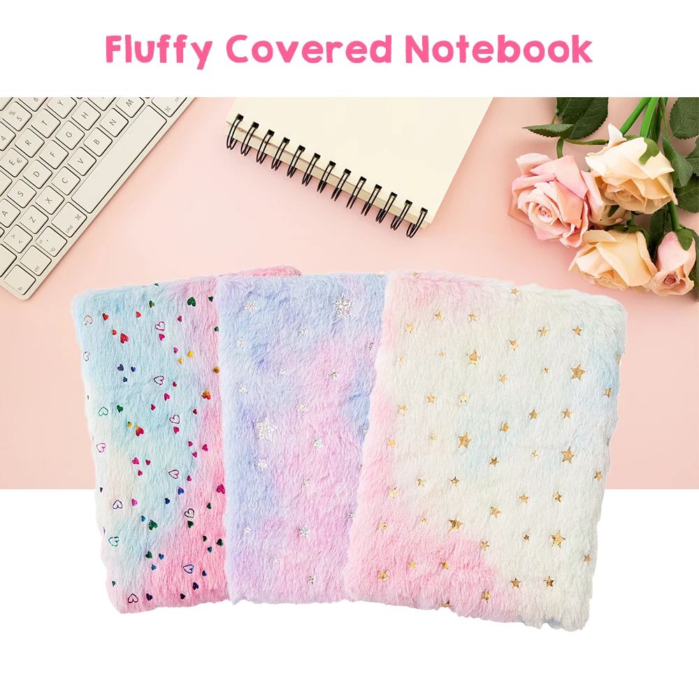 A5-Notebook-Cute-Plush-Fluffy-Covered-Diary-Notepad-Gradient-Colored ...
