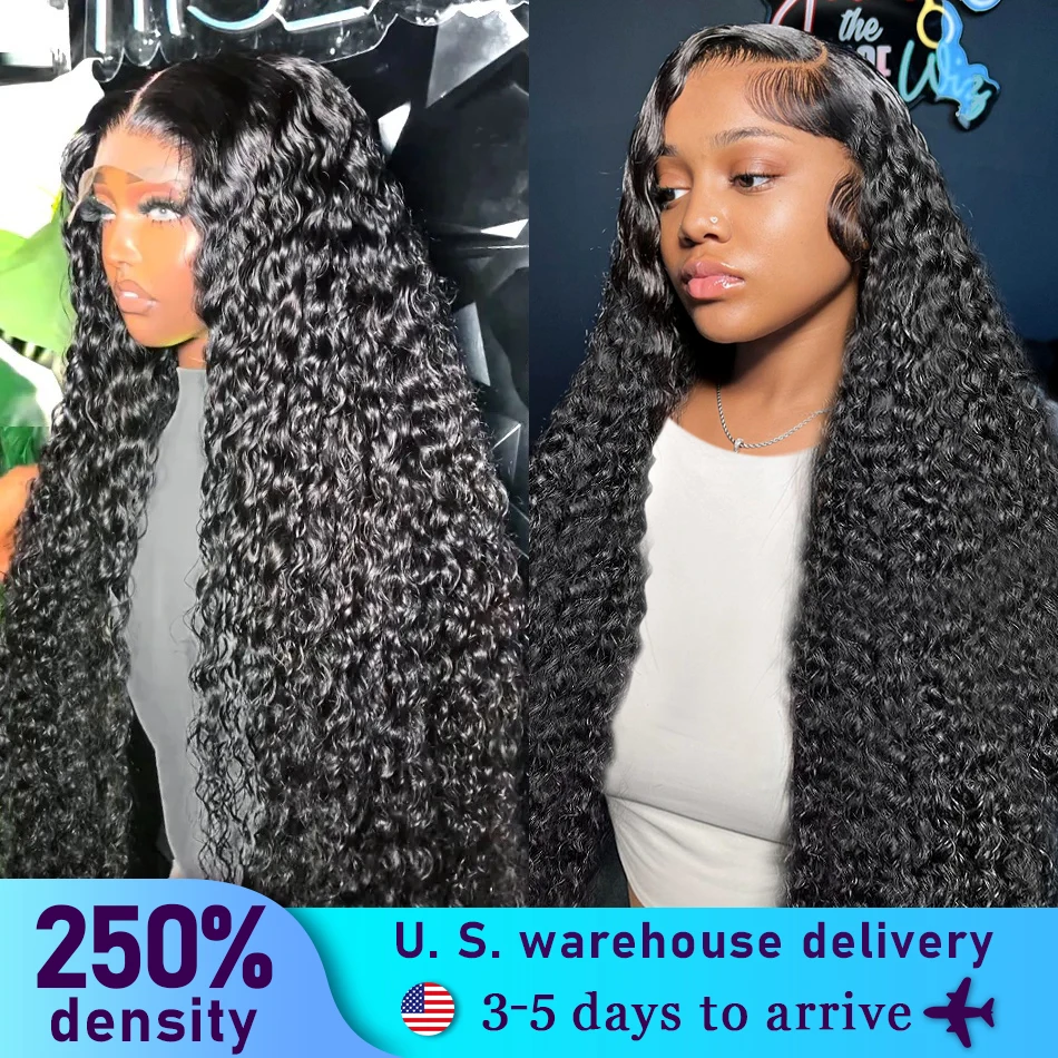 250 Density 32 40 Inch 13x6 HD Transparent Loose Deep Wave Lace Frontal Wig Human Hair Remy ...