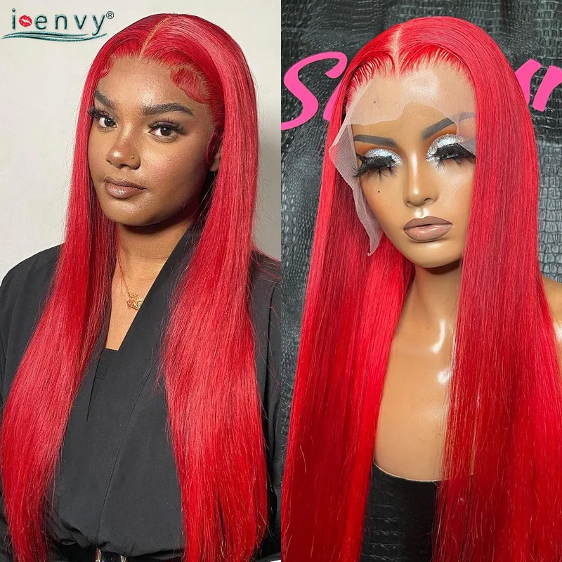 Hot-Red-Lace-Front-Human-Hair-Wigs-13X4-Hd-Transparent-Lace-Frontal ...