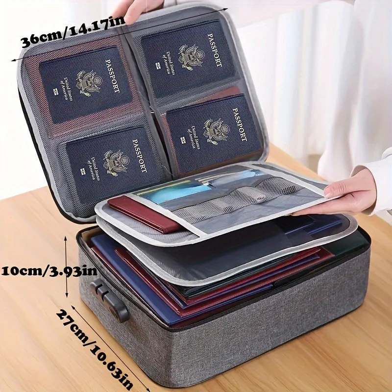 1pc Fireproof Document Bag with Combination Lock, 3-Layer Water ...