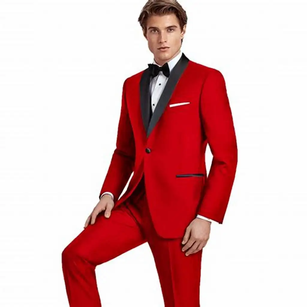 Handsome-2-Piece-Red-Wedding-Tuxedo-Men-Suit-Shawl-Lapel-Slim-Fit-One ...