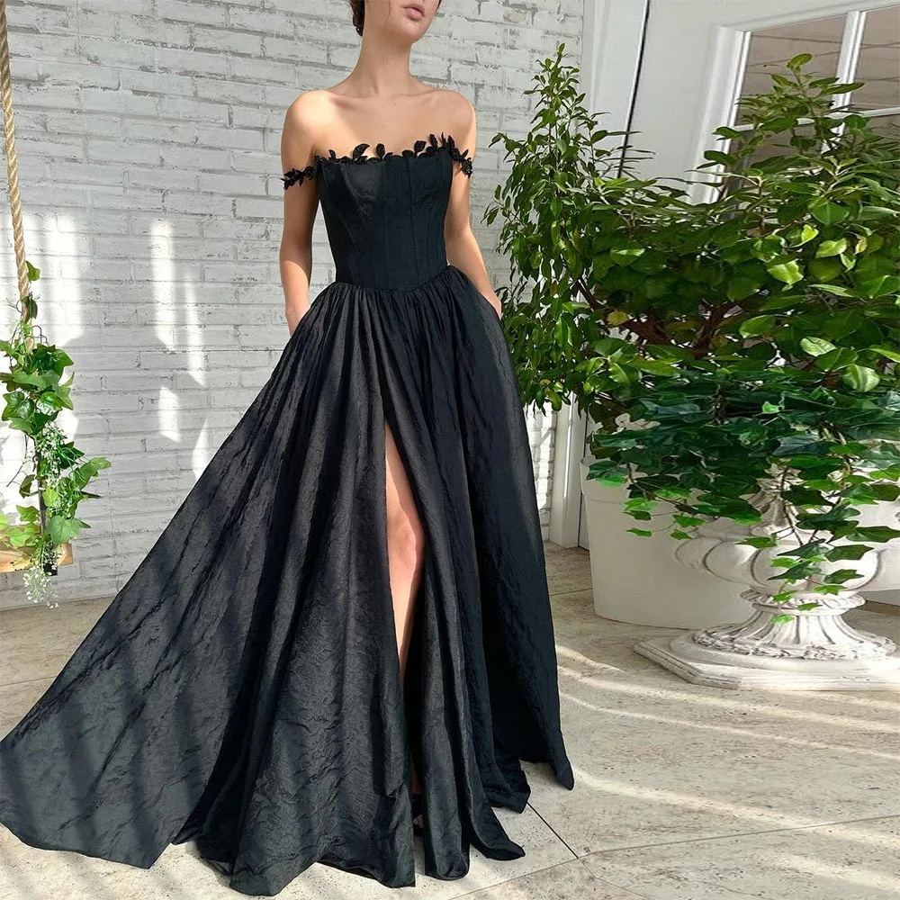 Sevintage preto high side split longo vestidos de baile renda apliques ...
