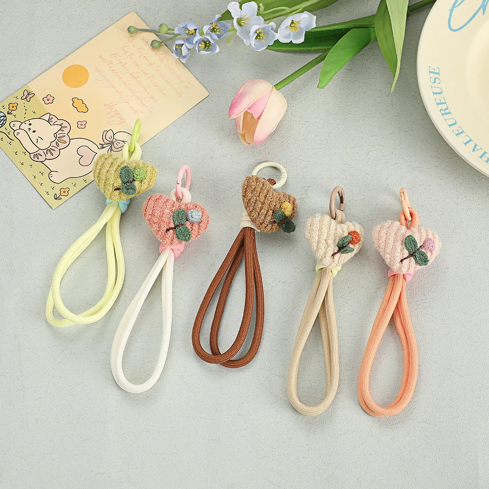 Trendy Fluffy Heart Keychains Lovely Braided Lanyard Keyrings Cellpone ...