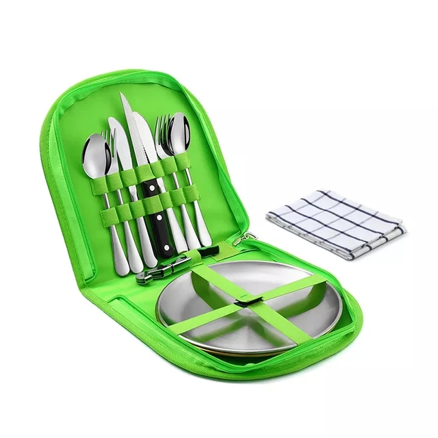 10Pcs Camping Tableware Set 304 Stainless Steel Picnic Cutlery Set With ...