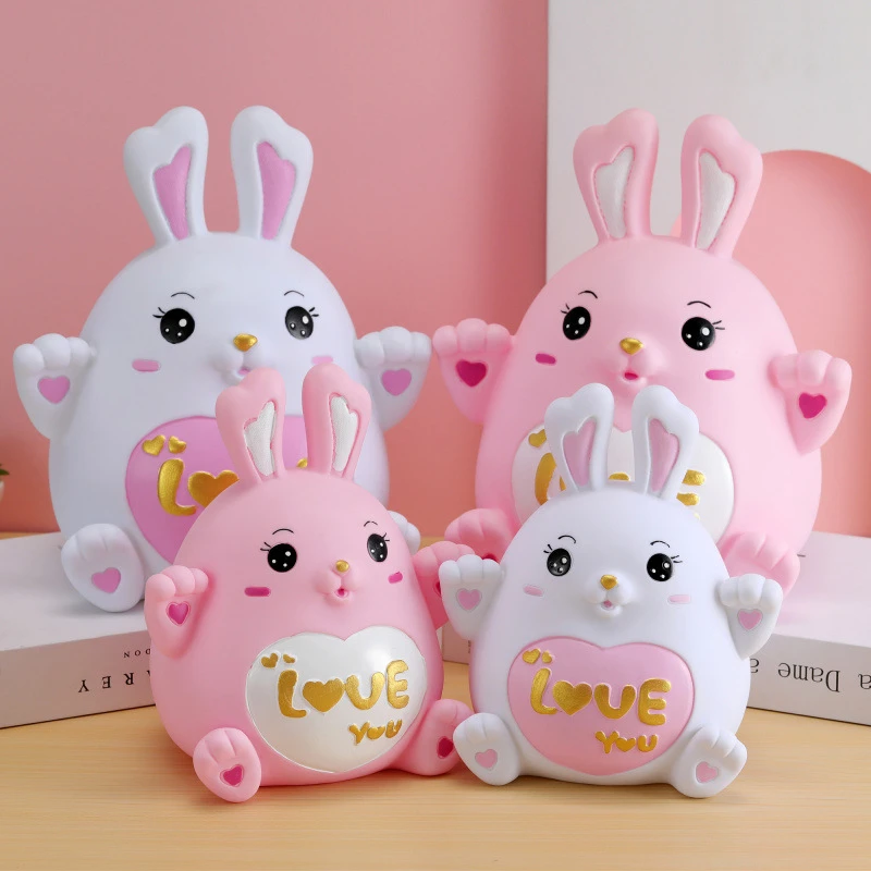 Rabbit Piggy Bank Vinyl Drop-resistant Children's Piggy Bank Can Store ...