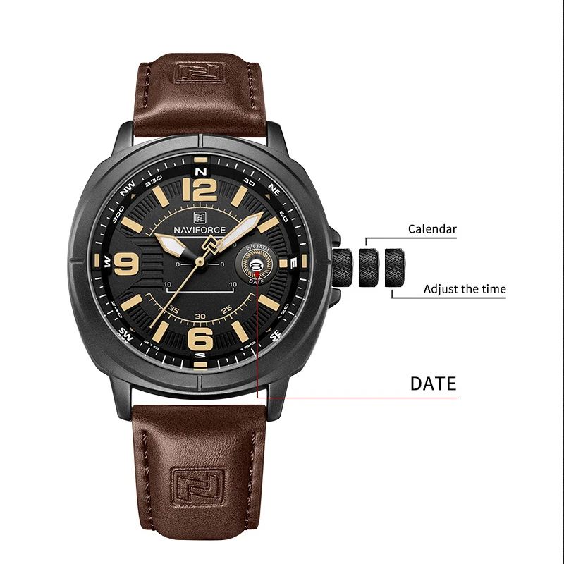 NAVIFORCE Men's Fashion Quartz Watches 3ATM Waterproof Luminous Display ...