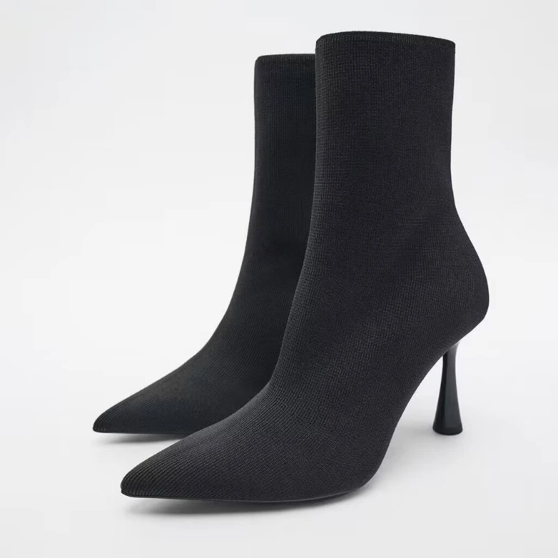 TRAF-Botines-negros-de-tac-n-alto-para-mujer-botas-elegantes-de-punta ...