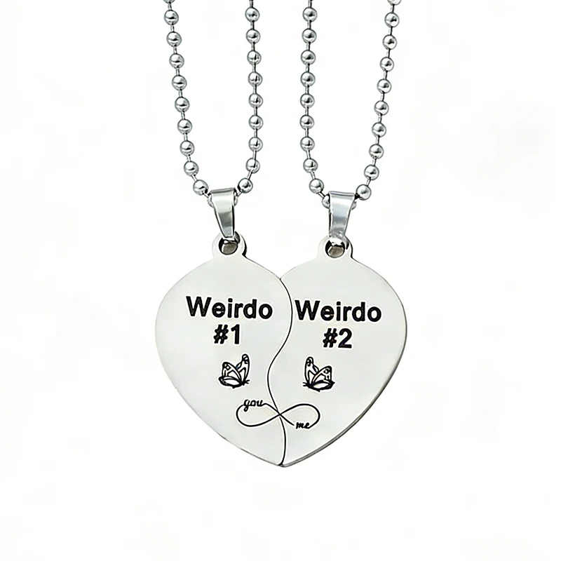 Butterfly Weirdo #1 Weirdo #2 Heart Matching Necklace Stainless Steel ...