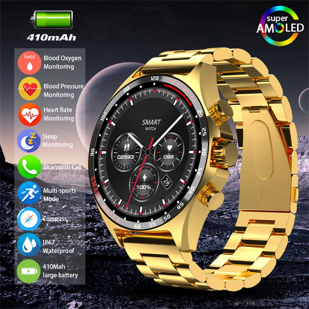 Hotsale Silver Gold Stainless Steel Color Smart Watch 1.58 Inch Bt Call ...
