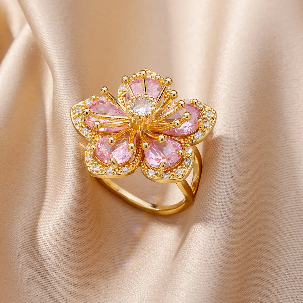 Anillos-de-flores-de-circ-n-rosa-para-mujer-anillo-de-acero-inoxidable ...