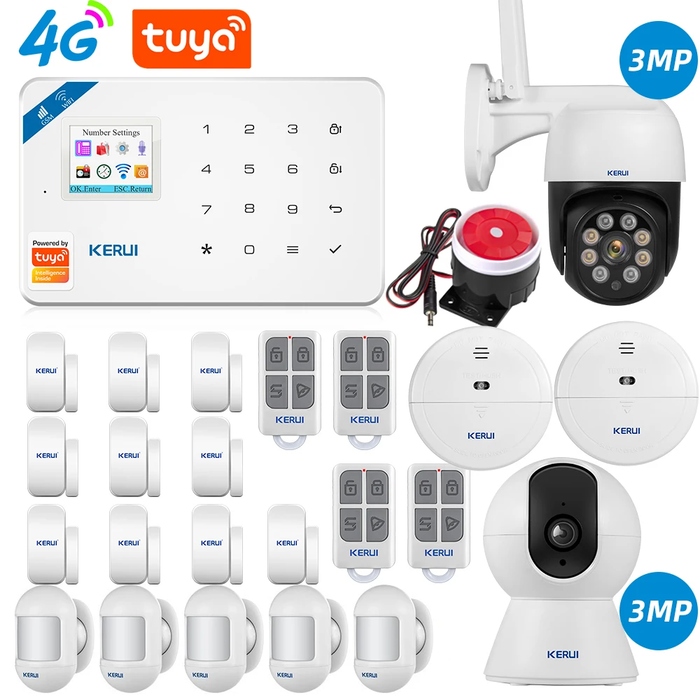 KERUI W184 Tuya 4g Smart Life 433mhz Wireless Home Security Equipment 4G Alarm Built-in Siren ...