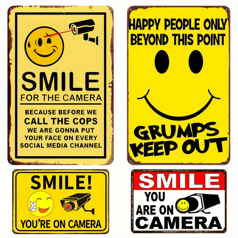 1pc, Tin Sign, Smile You on Camera Sign, Video Surveillance Sign ...