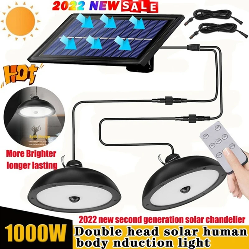 Solar Chandelier Outdoor, Waterproof Led Lamp Double-head Pendant Light ...