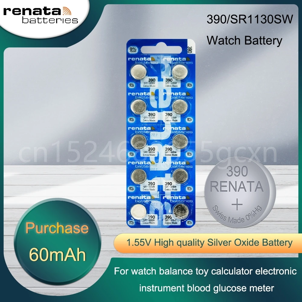 Original Renata 390 SR1130SW AG10 389 LR54 603 1.55V Silver Oxide Watch ...