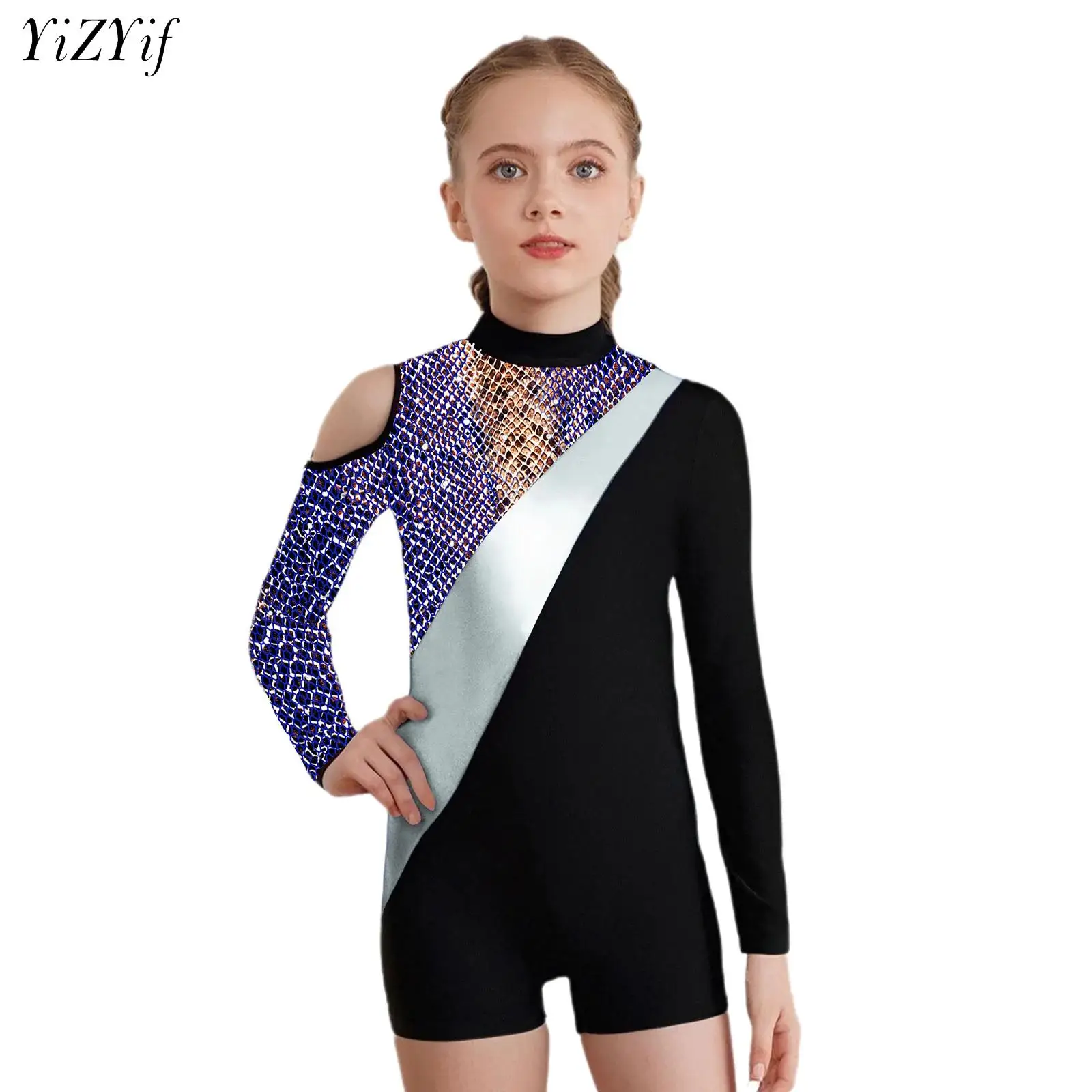 Kids Girl Print Figure Skating Unitard Rhinestone Ballet Dance ...