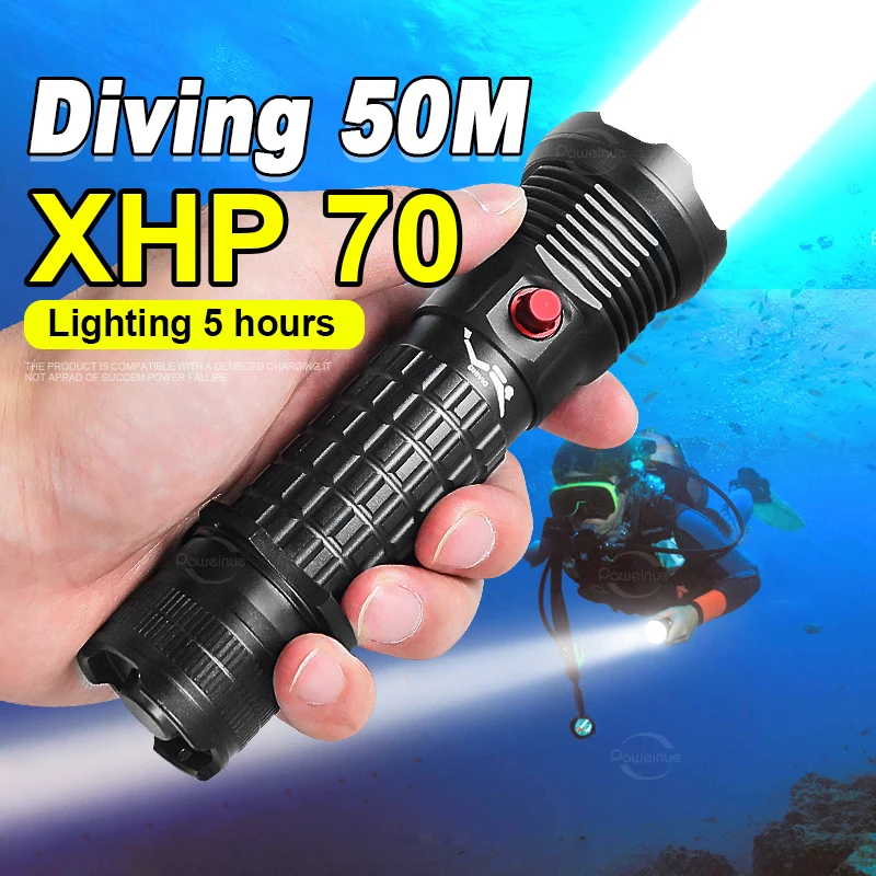 IPX8-High-Power-LED-Diving-Flashlight-XHP70-Strong-Light-Rechargeable ...
