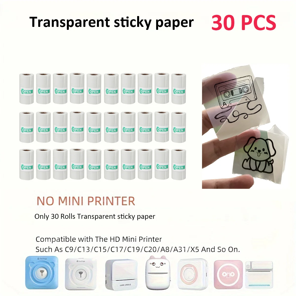 thermal-paper-for-printer-30-Rolls-Transparent-thermal-sticker-paper ...