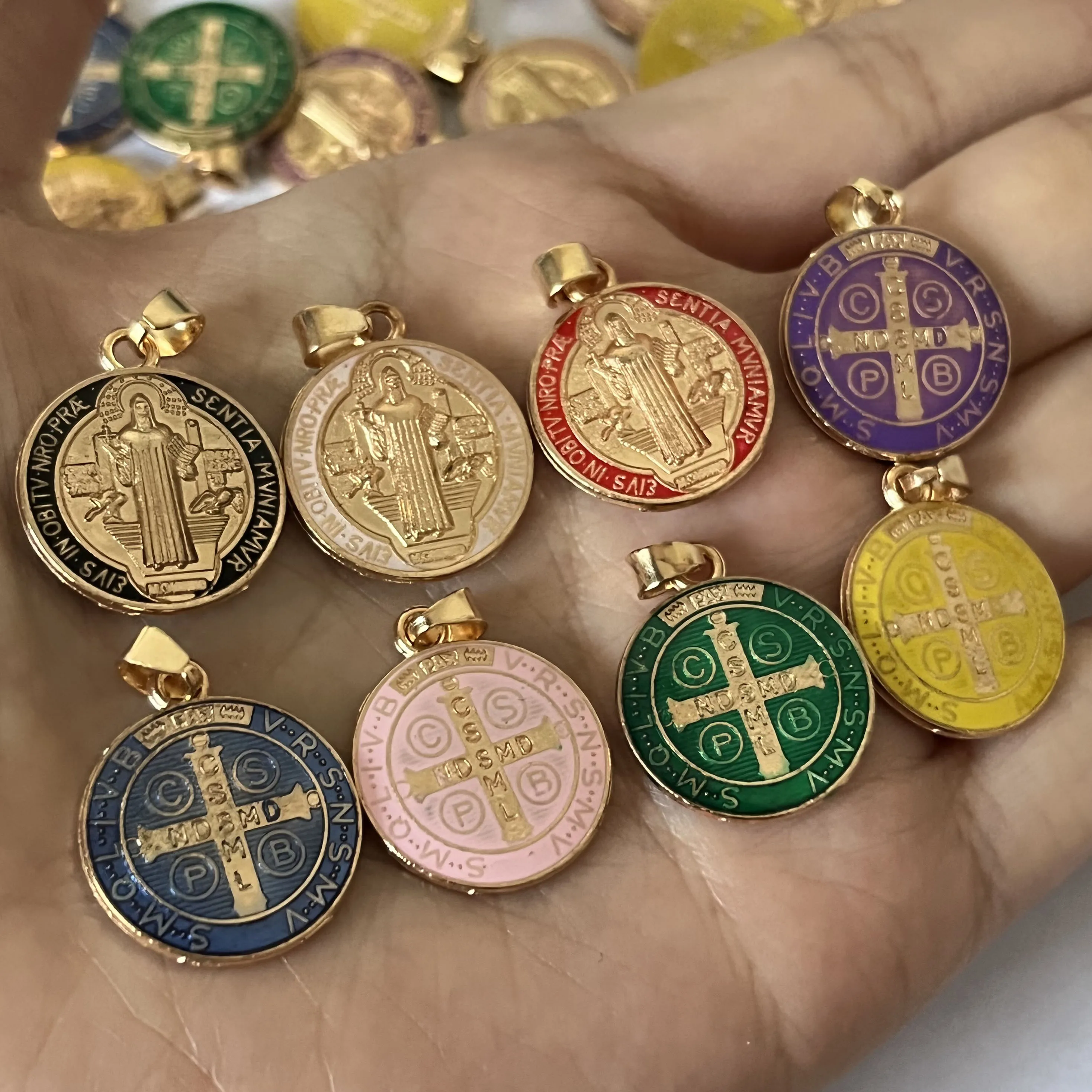 10-Pieces-Religious-Multicolor-Saint-Benedict-Medal-Catholic-Gold ...