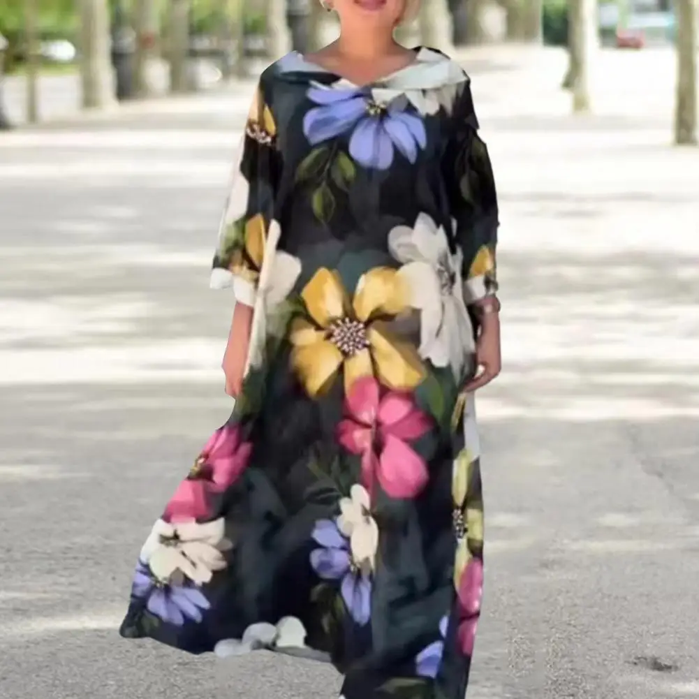 Relaxed-Fit-Dress-Flower-Print-Women-s-A-line-Maxi-Dress-Colorful ...
