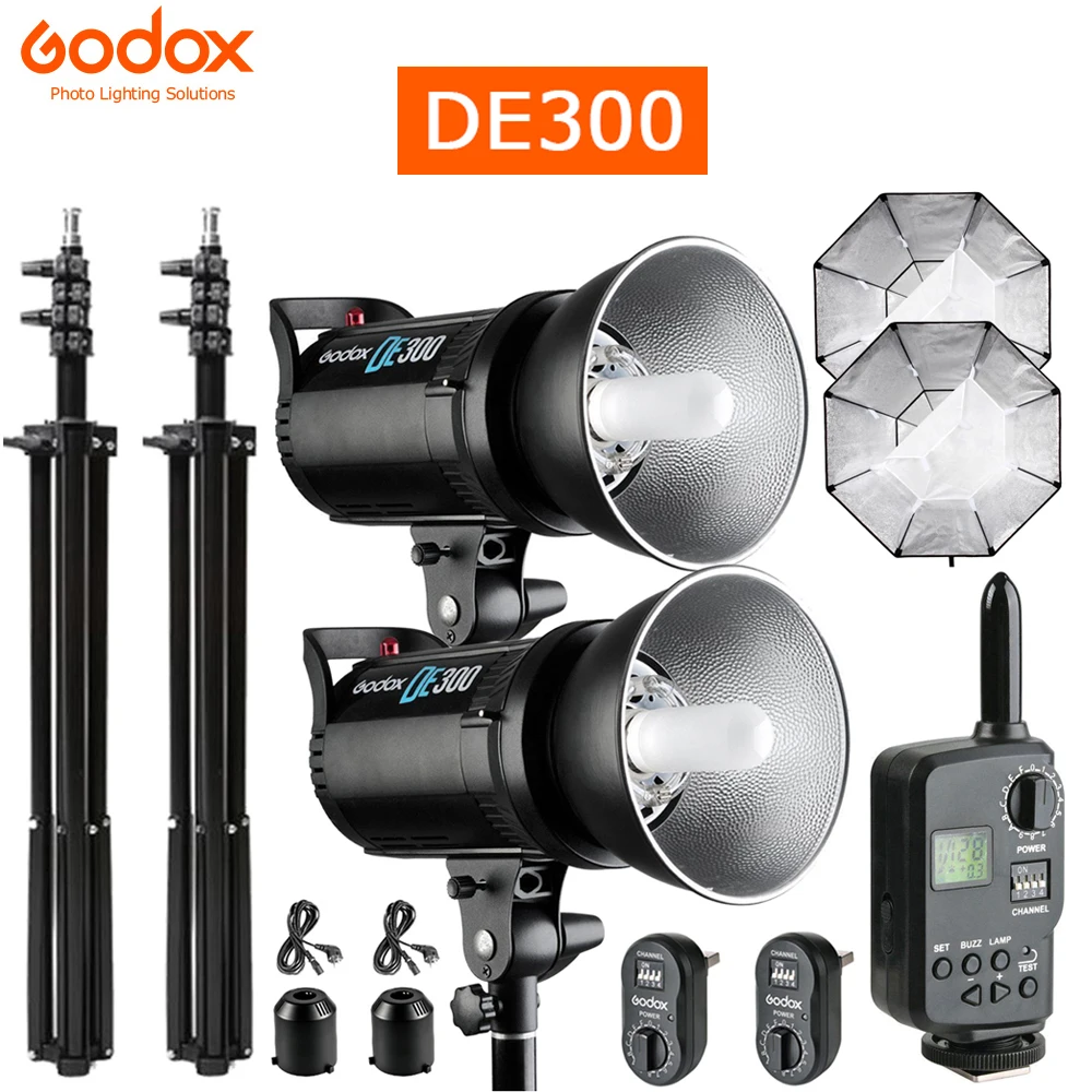 Godox DE300 300W 전문 스튜디오 스트로브 플래시 램프, GN58 사진 조명 초상화 예술 사진 제품 사진 ...