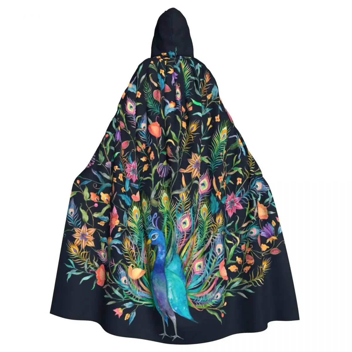 Unisex Adult Watercolor Peacock Spreading Tails Cloak with Hood Long ...