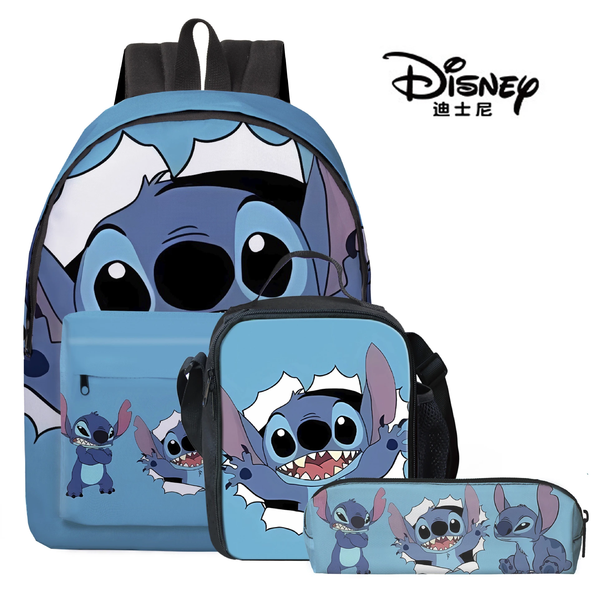 3pcs Disney Stitch Plush Kids Backpack Stitch Print Kindergarten Pencil ...